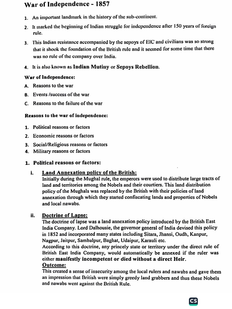 War of Independence 1857 | PDF