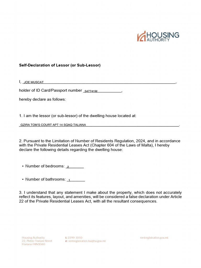 Final Word Lessor Declaration English | PDF