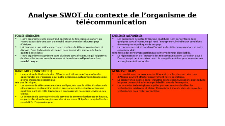 Analyse Swot | PDF | Afrique | Télécommunications