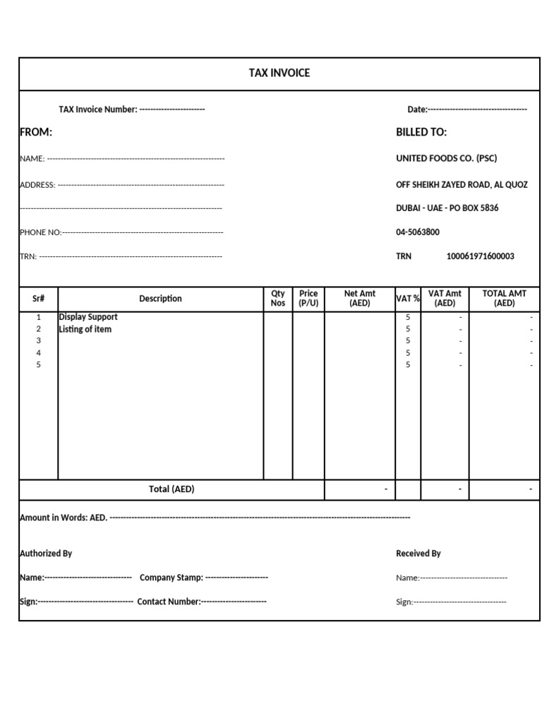 UAE Tax Invoice Template Sample | PDF | Invoice | Trade