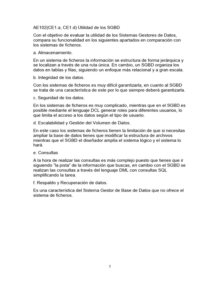 Ventajas de los SGBD sobre ficheros | PDF