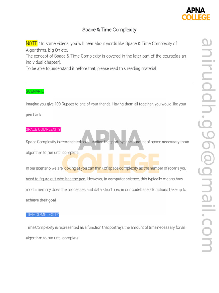 Space & Time Complexity (1) (1) | PDF | Time Complexity | Computational Science