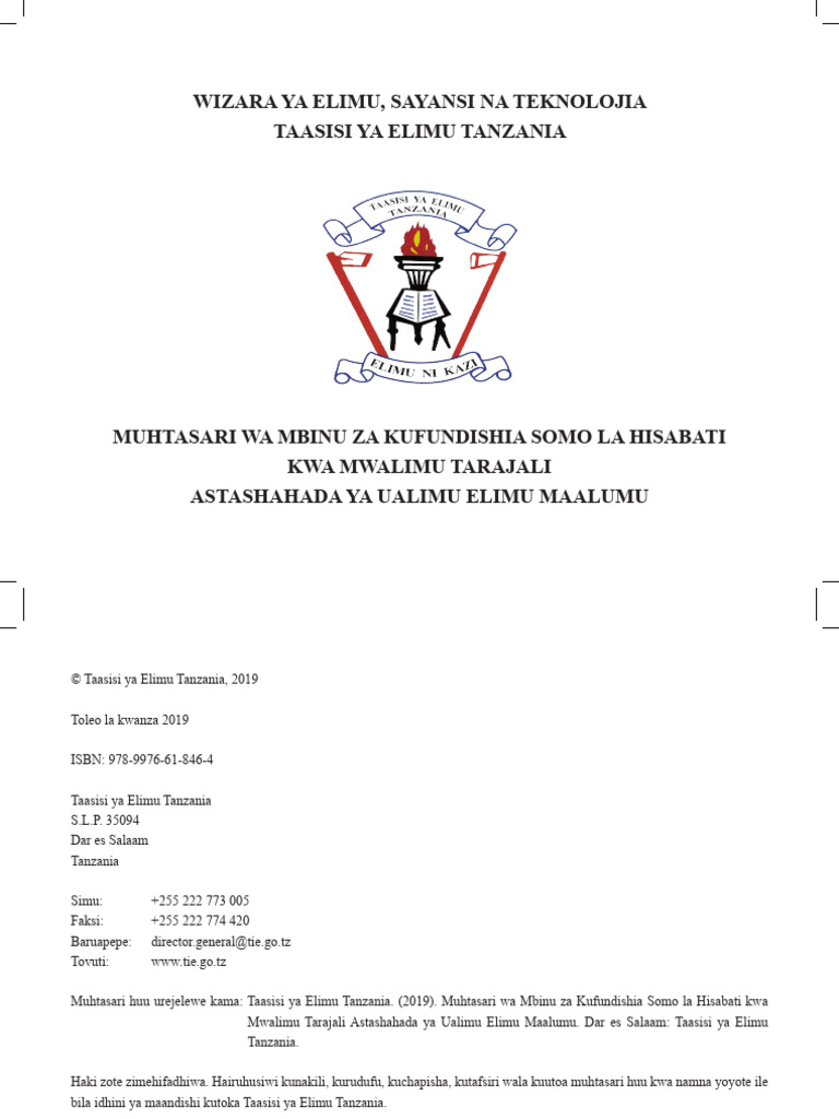 Muhtasari Wa Somo La Mbinu Za Kufundishia Somo La Hisabati | PDF