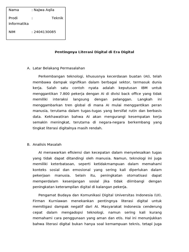 Pentingnya Literasi Digital di Era Digital | PDF