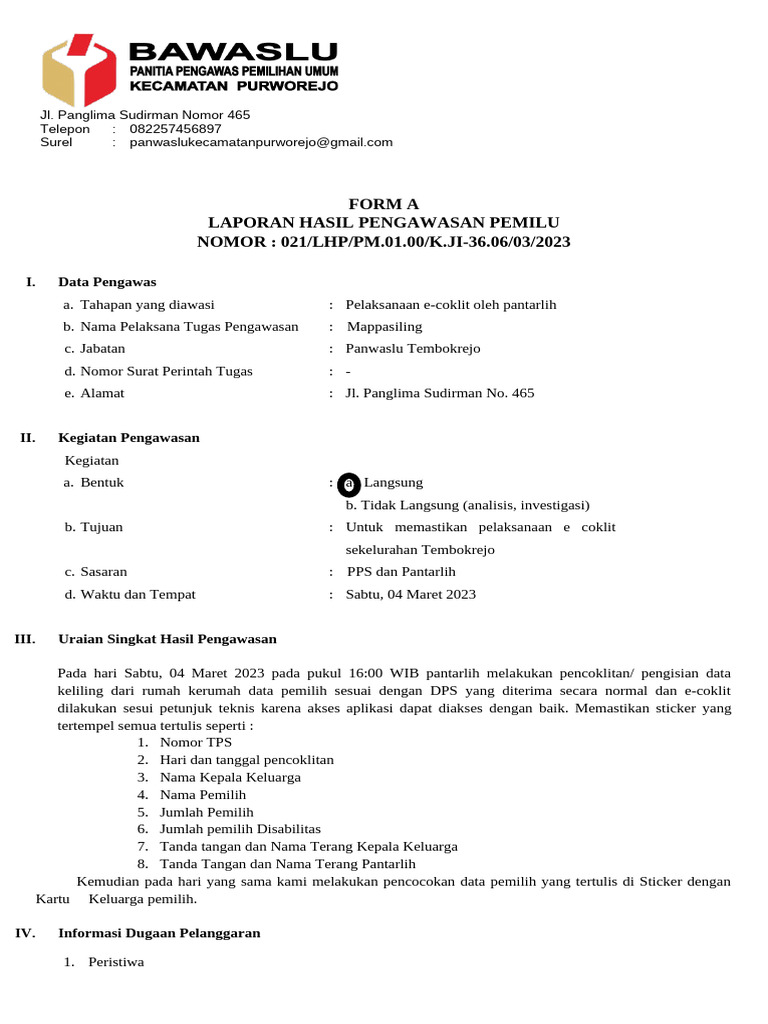 Formulir Model A 040323 Tembokrejo | PDF