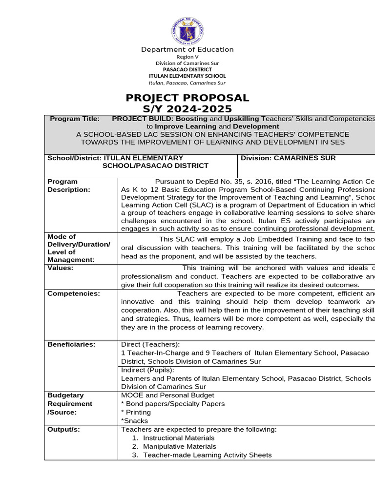 SLAC Project BUILD Proposal | PDF | Teachers | Learning