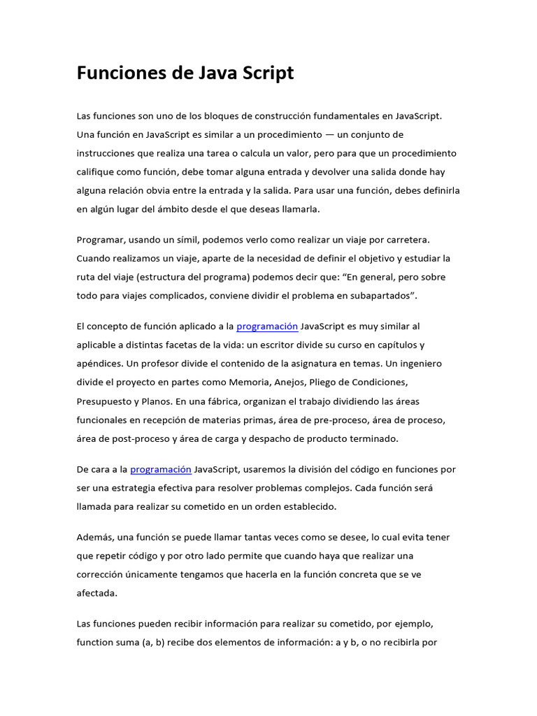 Funciones en JavaScript: Guía Completa | PDF | Variable (informática) | Script Java