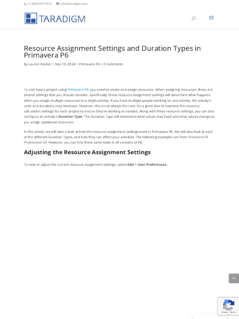 Resource Assignment Settings and Duration Types in Primavera P6 | PDF | Software | Computing