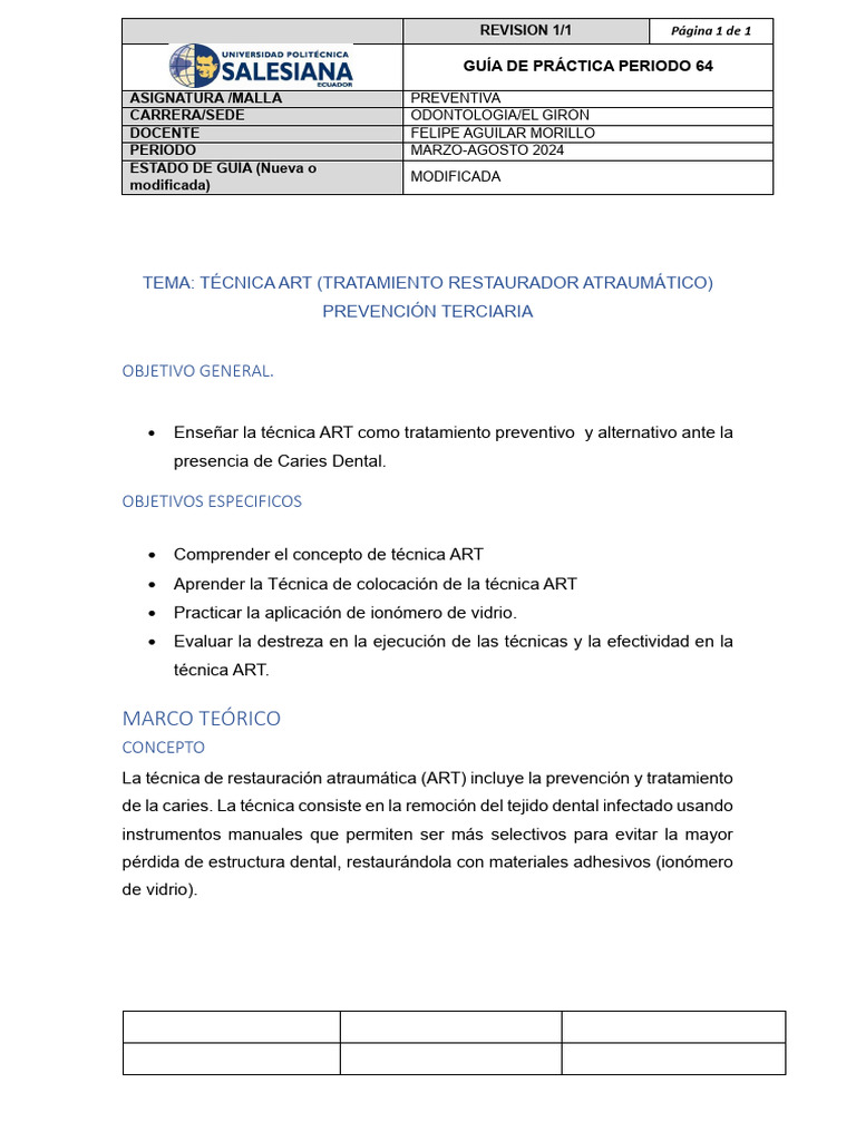 Practica 5. Técnica Art | PDF | Odontología | Especialidades Medicas