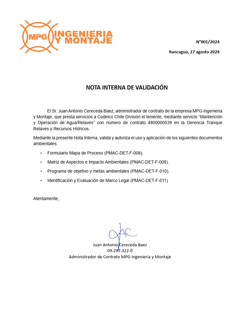 Nota Interna de Validación (Doc GSAE) | PDF