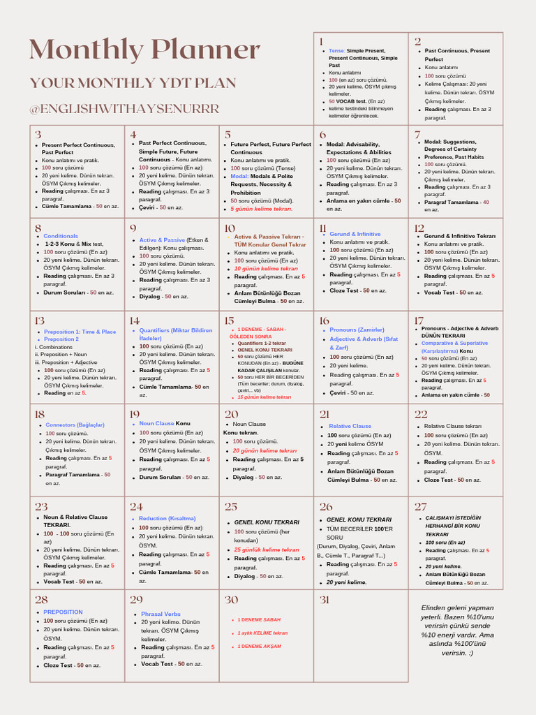 Ydt 1 Aylik Program | PDF