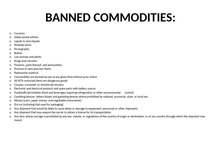 List of Banned Commodities | PDF