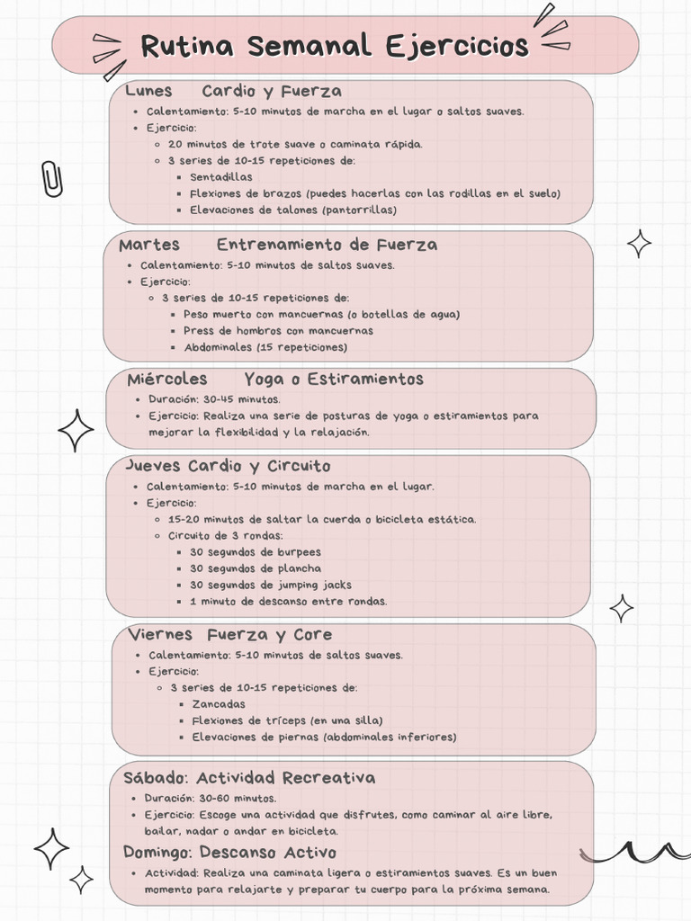 Rutina semanal de ejercicios | PDF