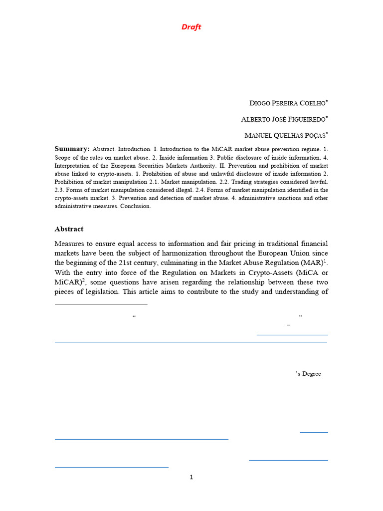 The Relationship Between MiCAR and MAR: A Brief Updated Introduction ...