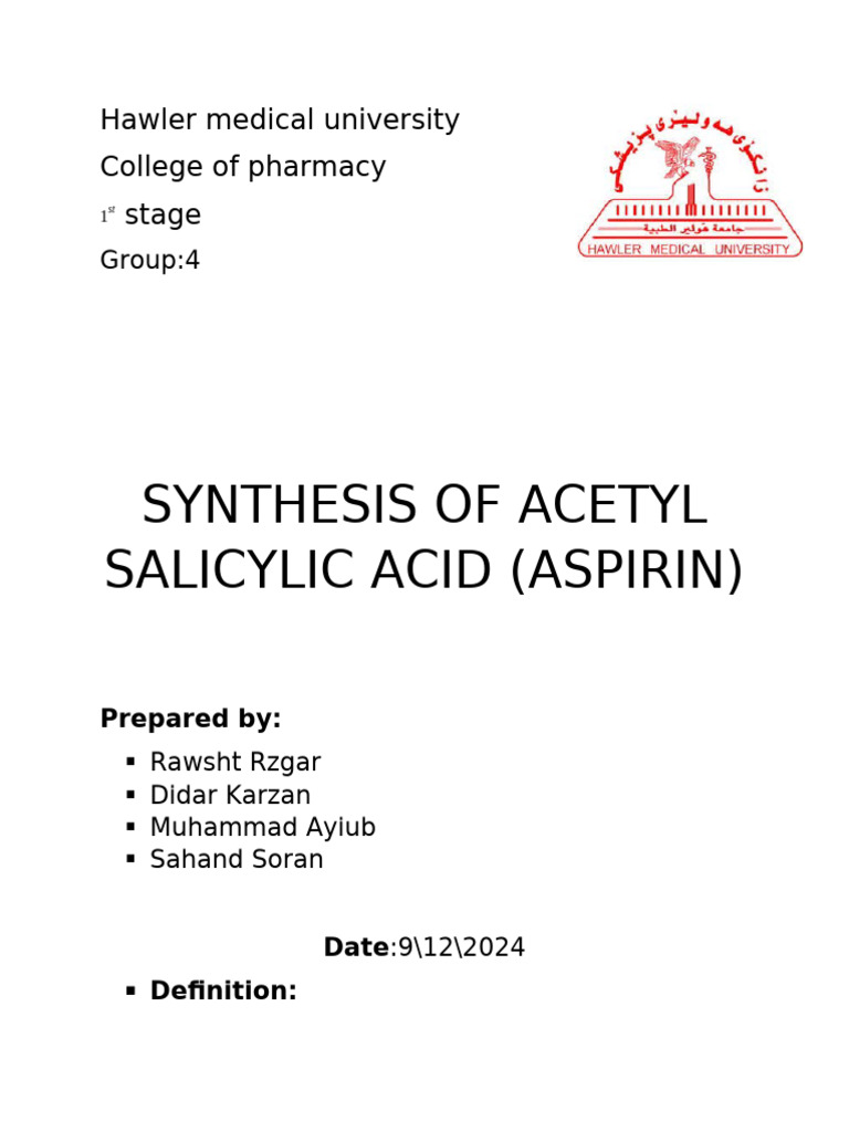 Synthesis of Aspirin Report | PDF | Aspirin | Organic Synthesis