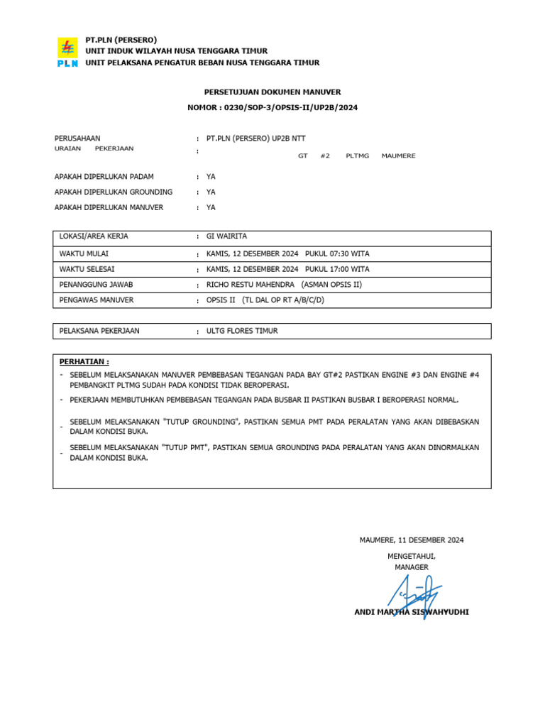 0233 Dok. Panduan Manuver Pekerjaan Pengujian Stability, Uji Fungsi Proteksi Dan Perbaikan ...