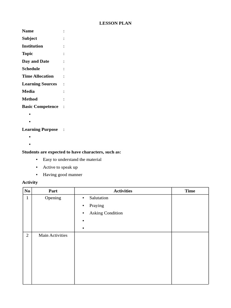 Blank Lesson Plan | PDF