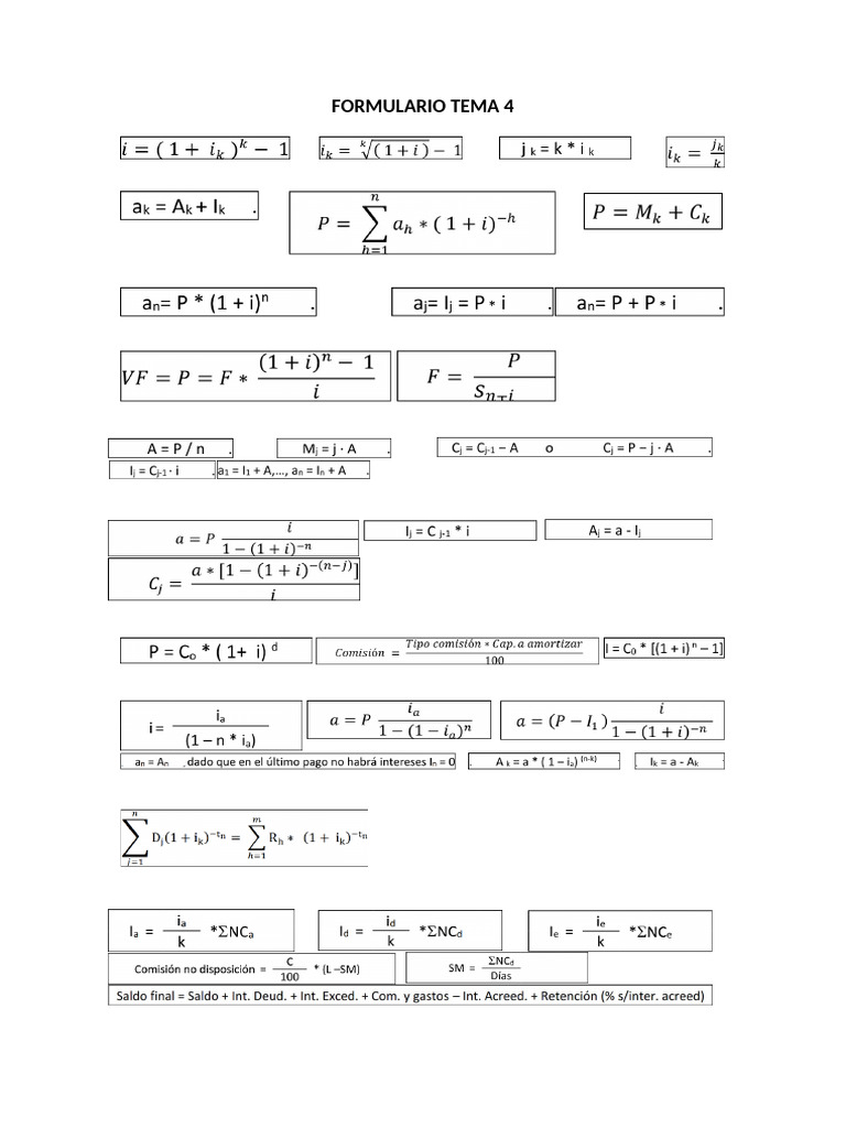 Formulario tema 4 | PDF