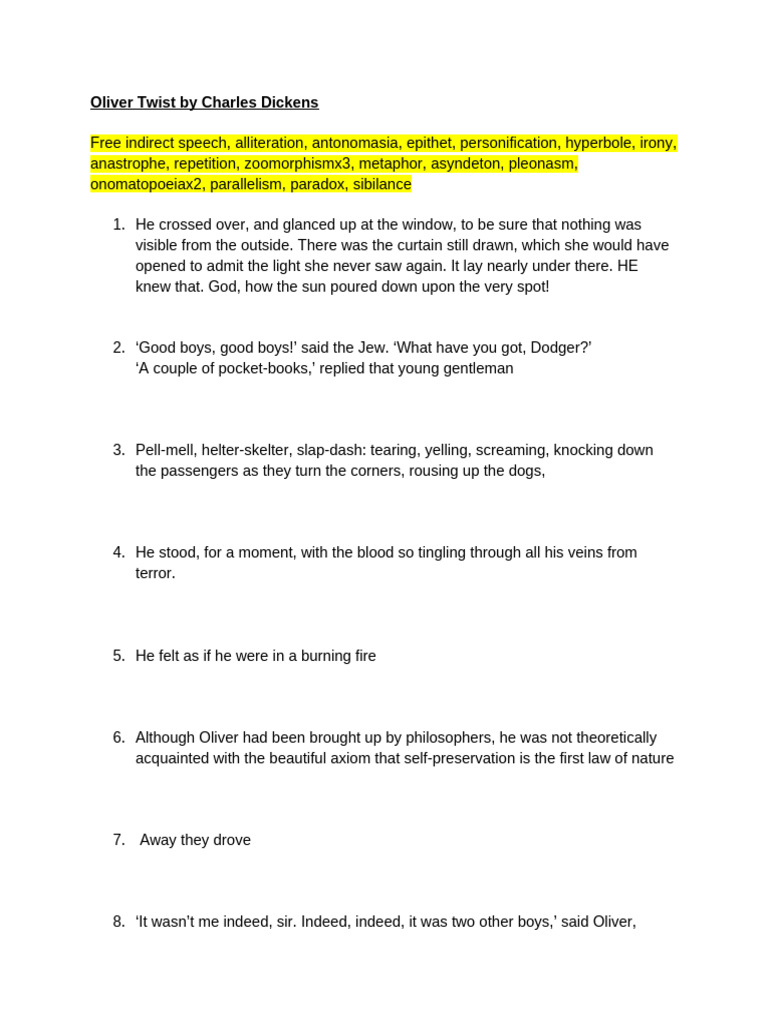 Literary Devices in Oliver Twist | PDF