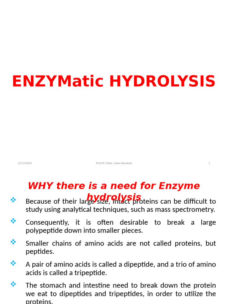 Enzymatic Hydrolysis of Proteins Explained | PDF | Trypsin | Proteolysis