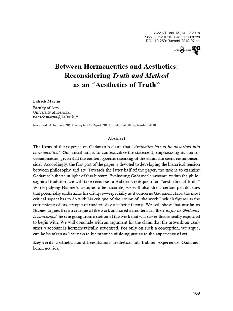 Between Hermeneutics and Aesthetics | PDF | Hermeneutics | Experience
