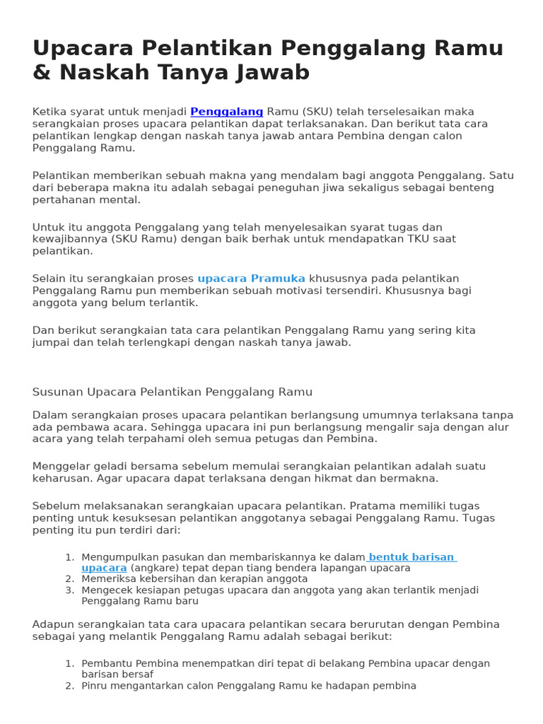 Upacara Pelantikan Penggalang Ramu | PDF