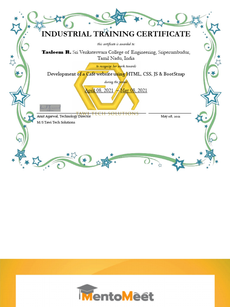 INDUSTRIAL Tranning Certificate | PDF