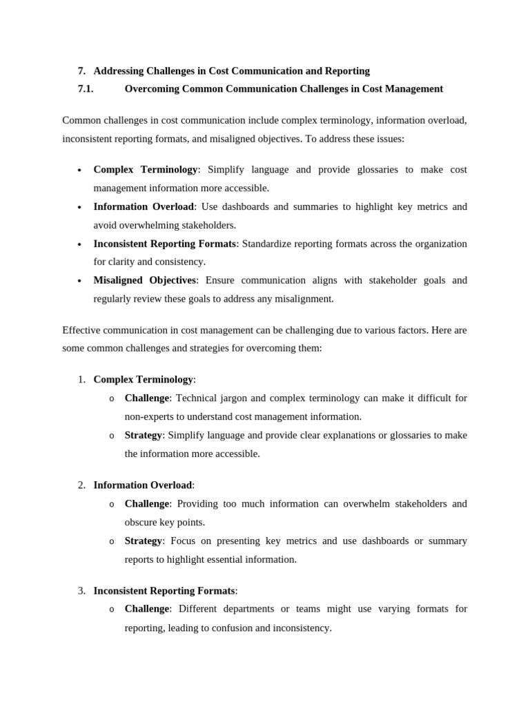 Addressing Challenges in Cost Communication and Reporting | PDF ...
