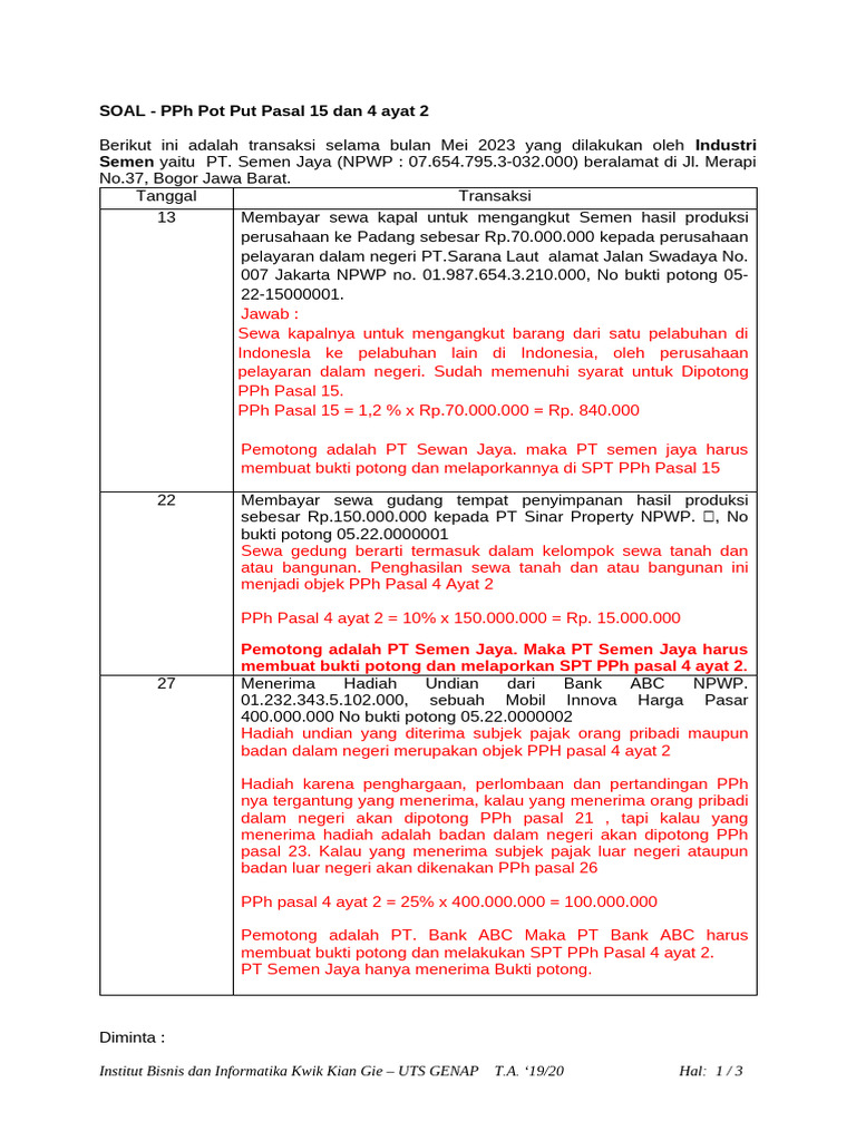 Latihan Soal Minggu 5 - Praktika Perpajakan | PDF
