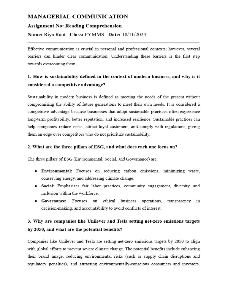 MANAGERIAL COMMUNICATION_Reading Comprehension.docx | PDF ...