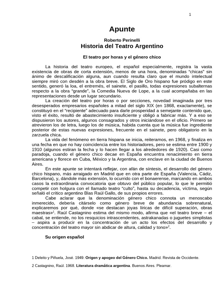 Evolución del Género Chico en Teatro Argentino | PDF | Teatro | Buenos ...