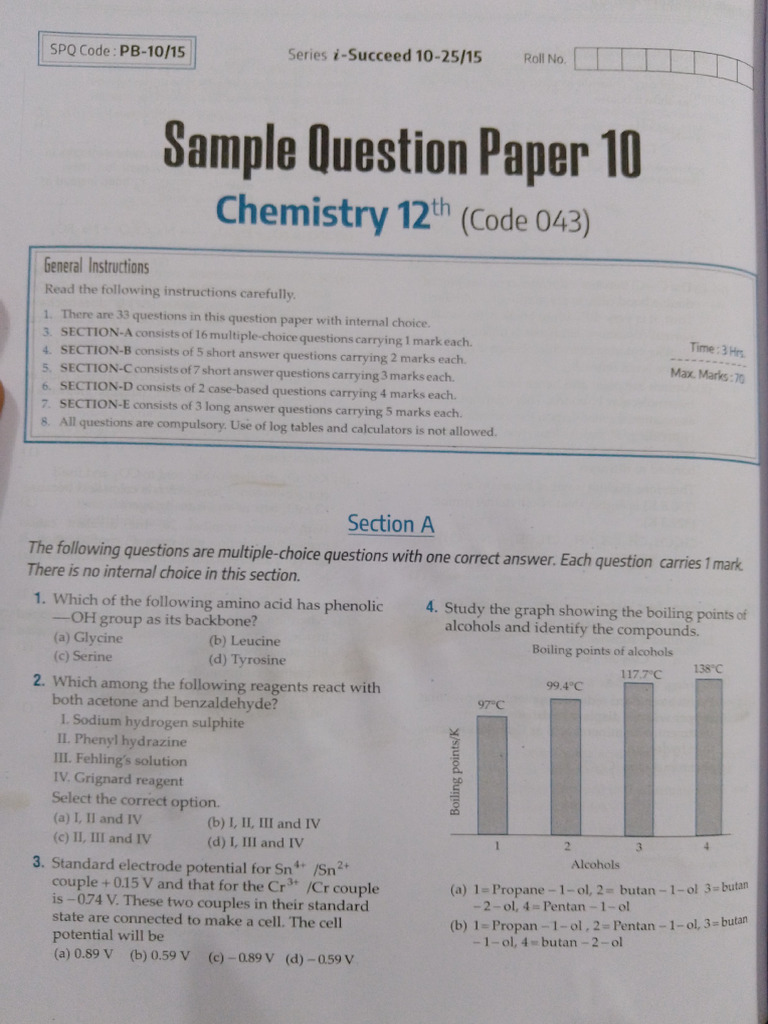 Chemistry Sample Paper for Class 12 | PDF | Atomic Nucleus | Chemistry