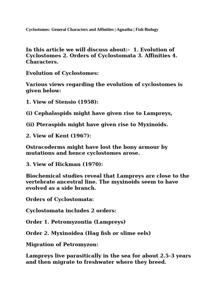 Cyclostome 1 | PDF | Anatomy