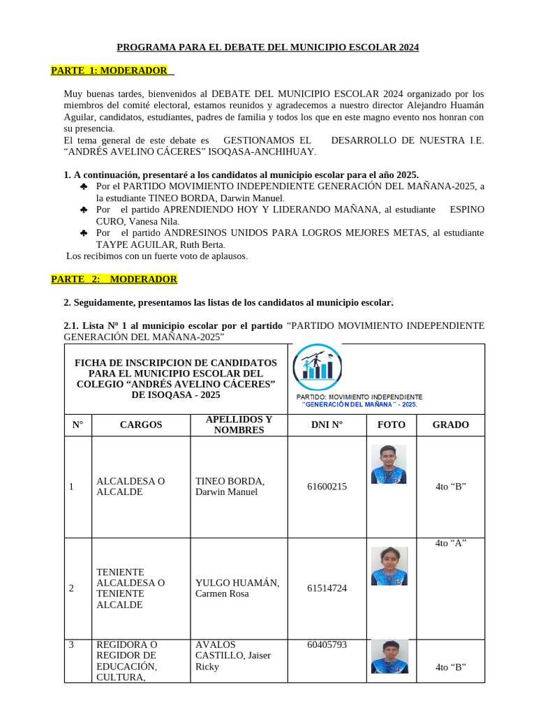 Programa para El Debate Del Municipio Escolar 2024 | PDF