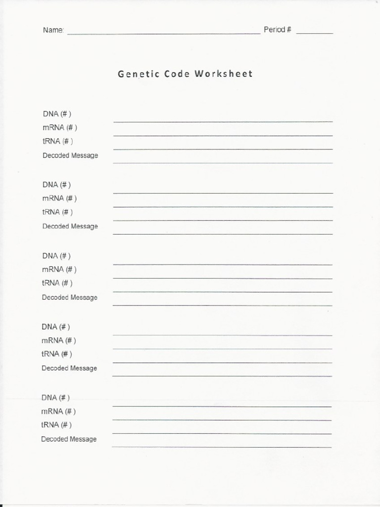 Genetic Code Worksheet 1 PDF | PDF