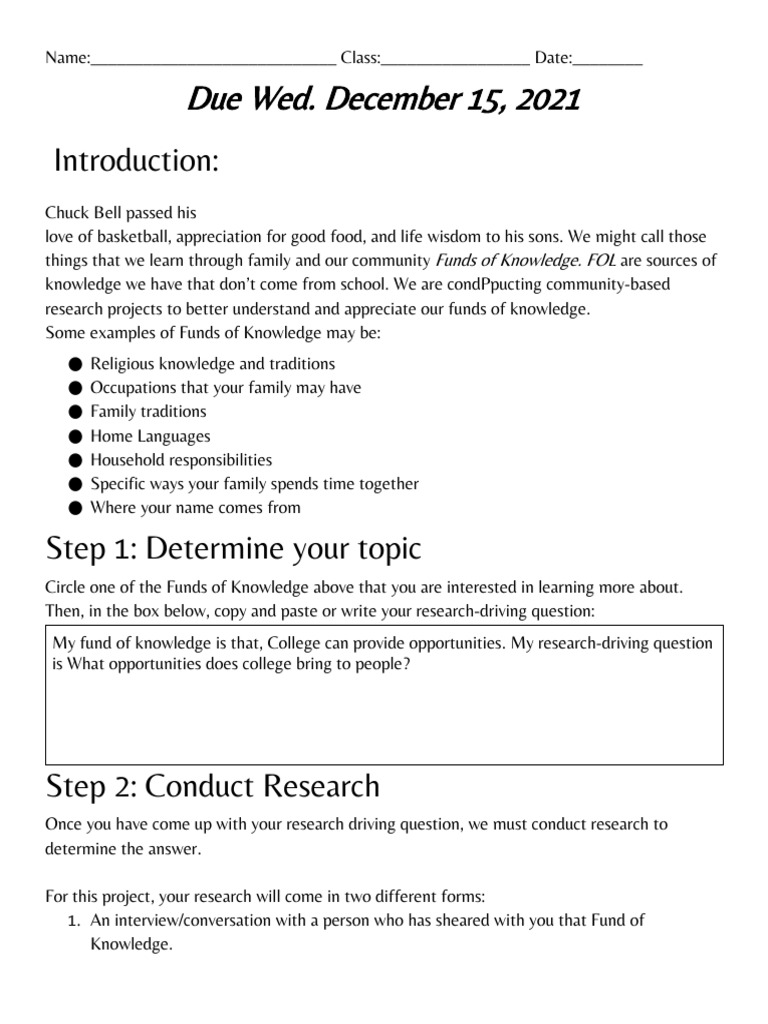 Funds of Knowledge Master Project Posted | PDF | Teachers | College