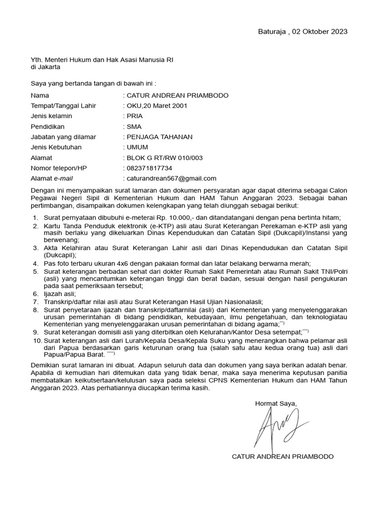 surat lamaran andre | PDF