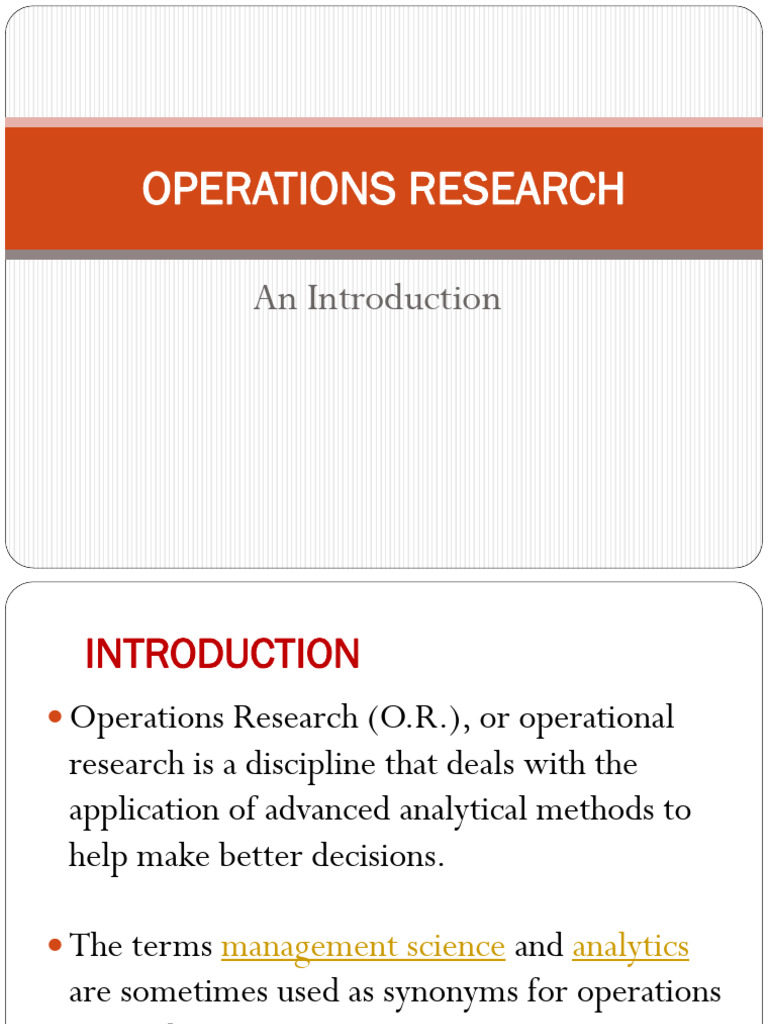 Lecture 01 Operations Research - An Introduction | PDF | Operations Research | Mathematical ...
