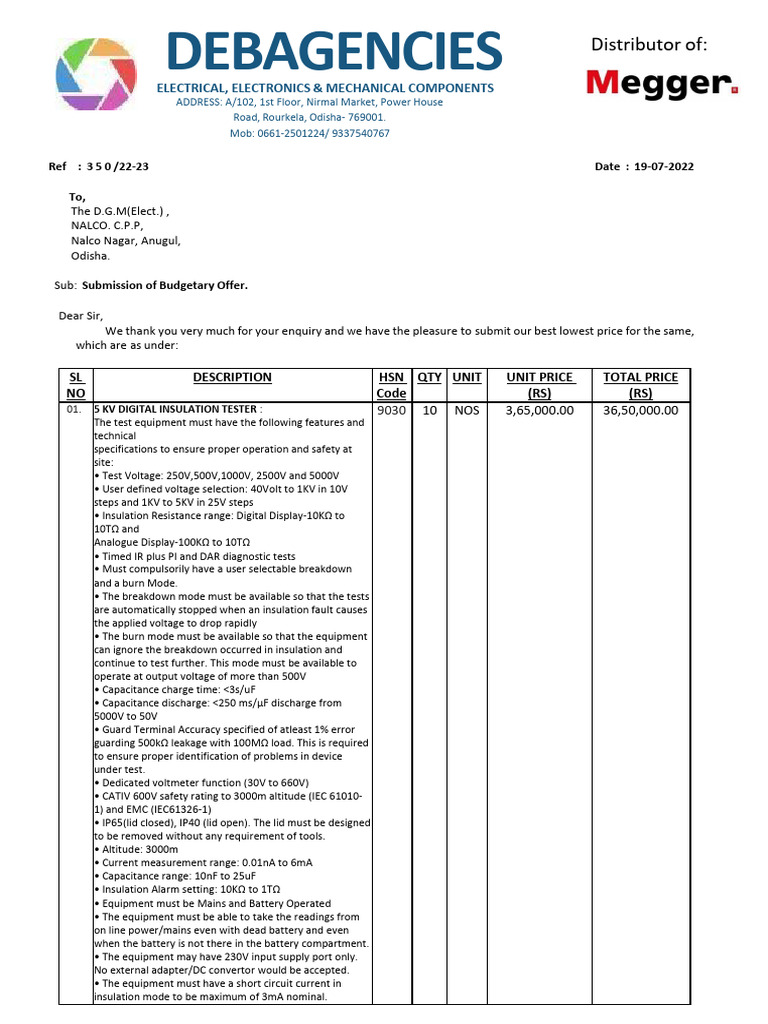 353.budgetary Offer - NALCO.MIT515 | PDF | Insulator (Electricity ...