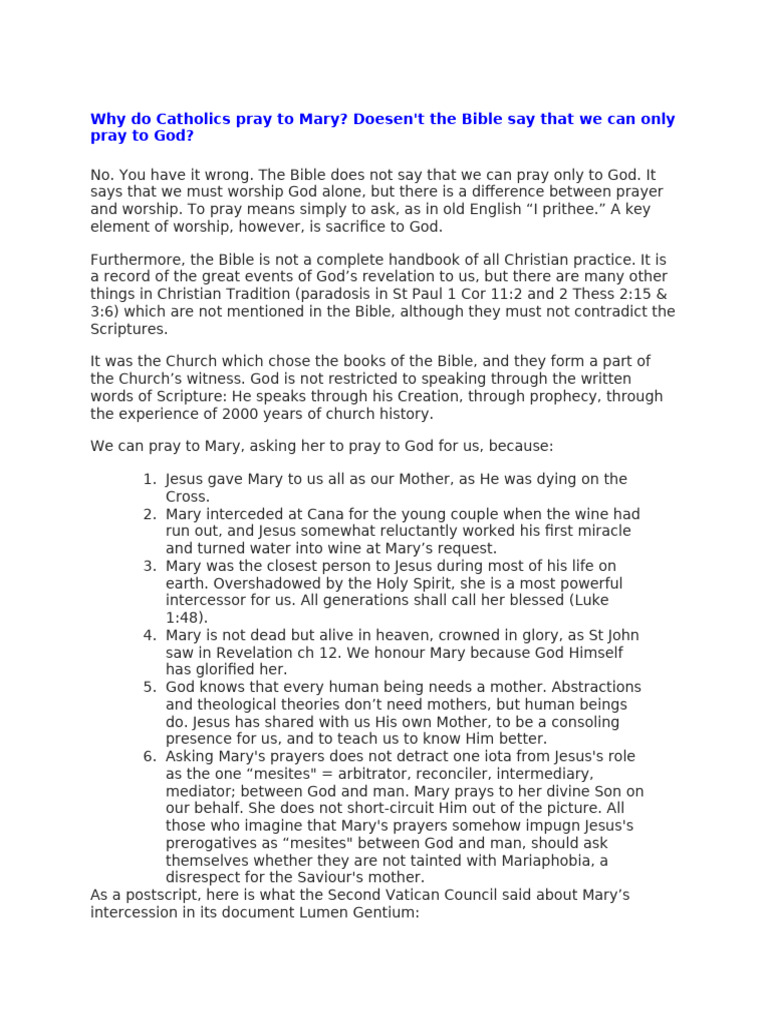 Why Catholics Pray to Mary | PDF | Mary, Mother Of Jesus | Jesus