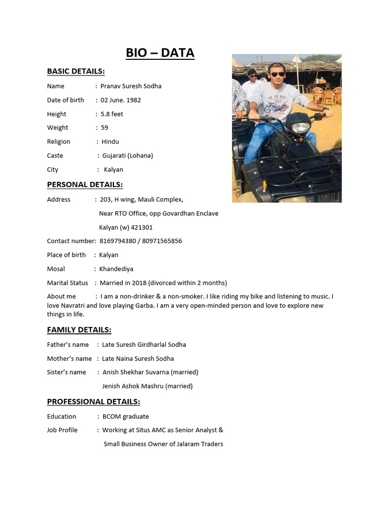 Pranav Sodha Bio Data | PDF