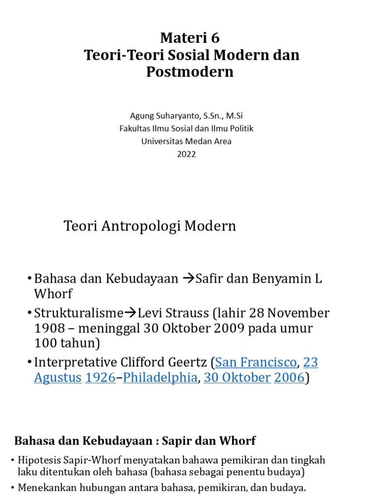 Presentation 6 Teori Teori Sosial Modern Dan Postmodern - Compressed 1 | PDF