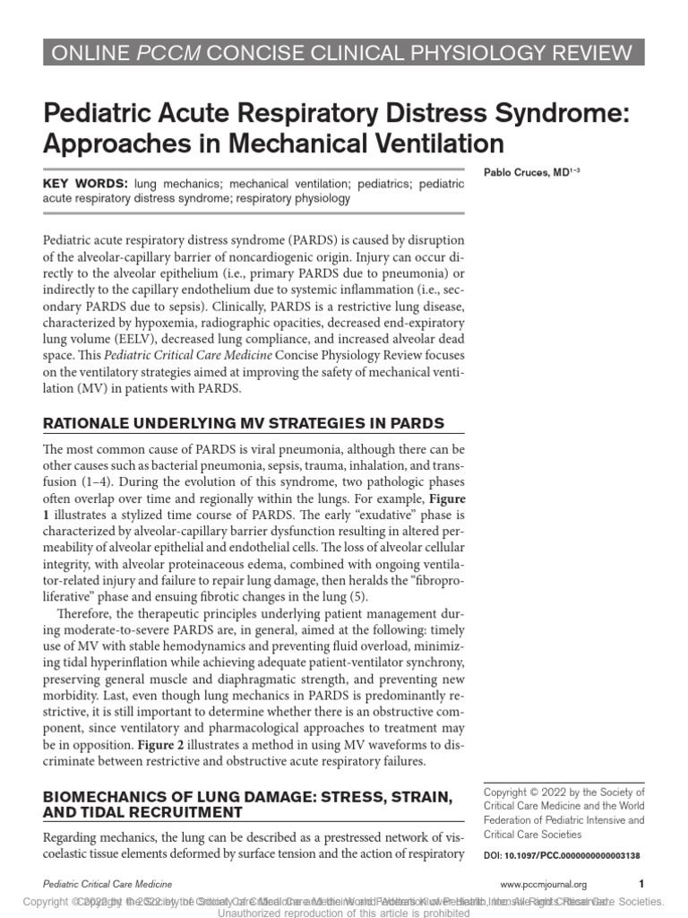 Pediatric Acute Respiratory Distress Syndrome - Approaches in ...