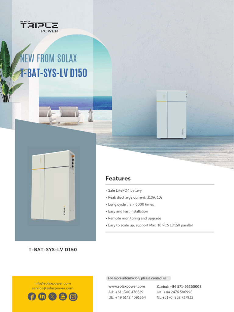 Solax Ld150 Datasheet en | PDF | Battery (Electricity) | Energy Technology