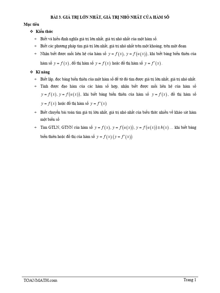 bai-giang-gia-tri-lon-nhat-va-gia-tri-nho-nhat-cua-ham-so | PDF