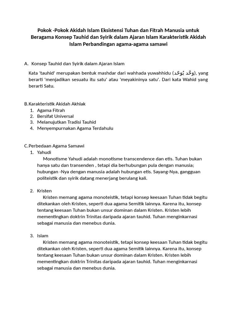 Pokok - Pokok Akidah Islam Eksistensi Tuhan Dan Fitrah Manusia Untuk ...