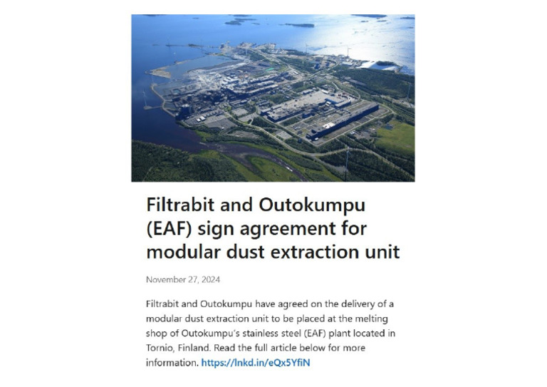 Filtrabit and Outokumpu (EAF) Sign Agreement For Modular Dust ...
