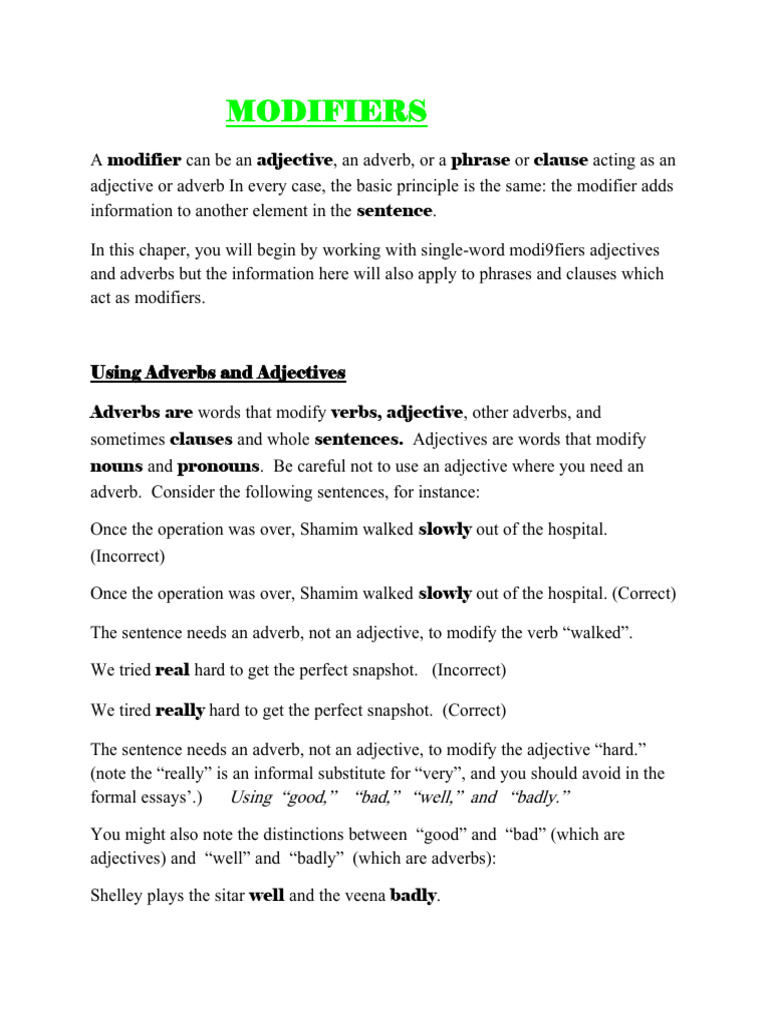 Understanding Modifiers in English Grammar | PDF | Adverb | Adjective