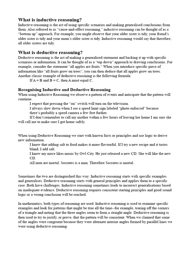 Deductive and Inductive Reasoning | PDF | Deductive Reasoning | Inductive Reasoning