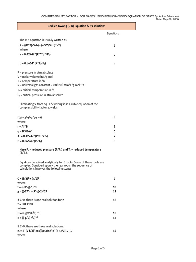 Compressibility Factor Z Calc | PDF | Thermodynamics | Physical Chemistry